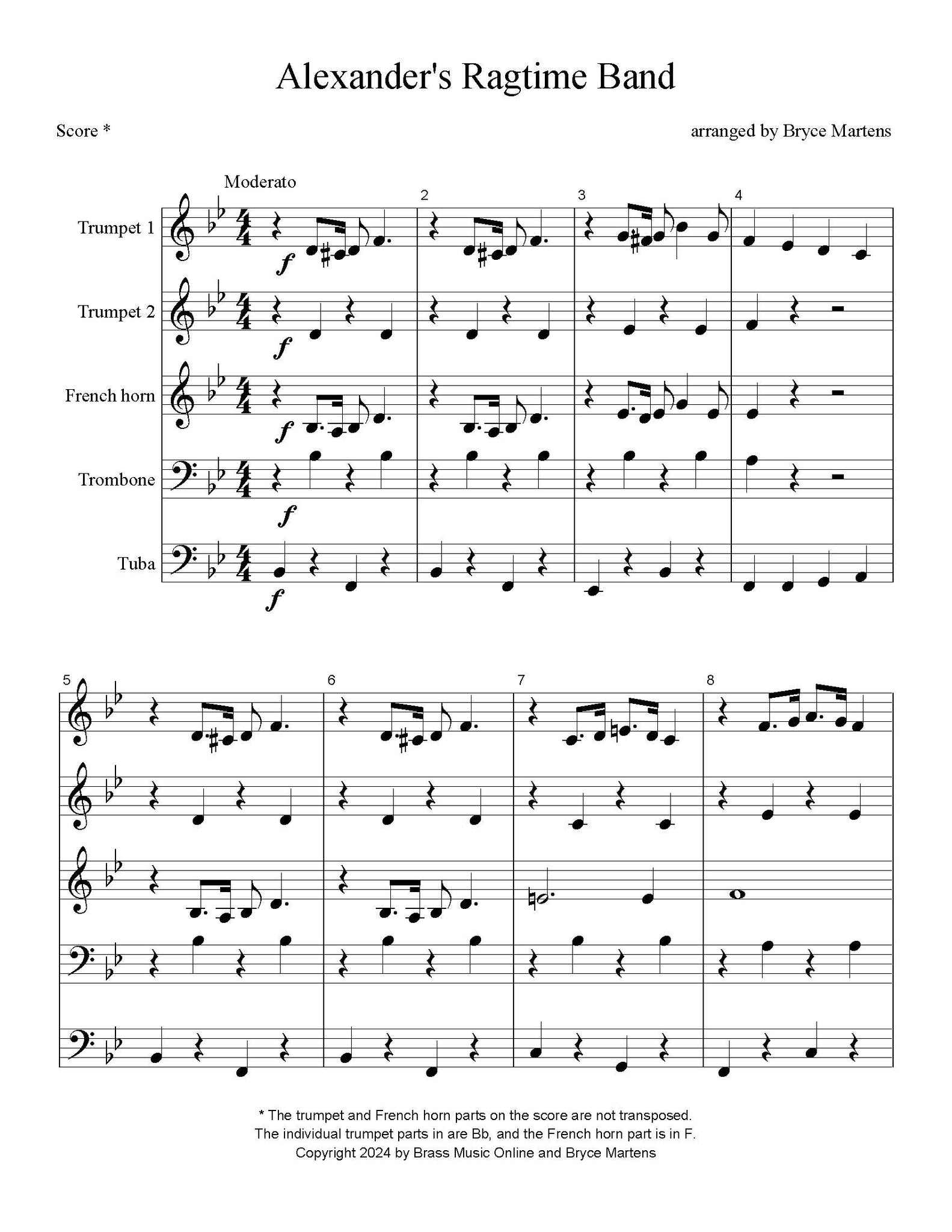 Berlin - Alexander’s Ragtime Band - Brass Quintet– Brass Music Online