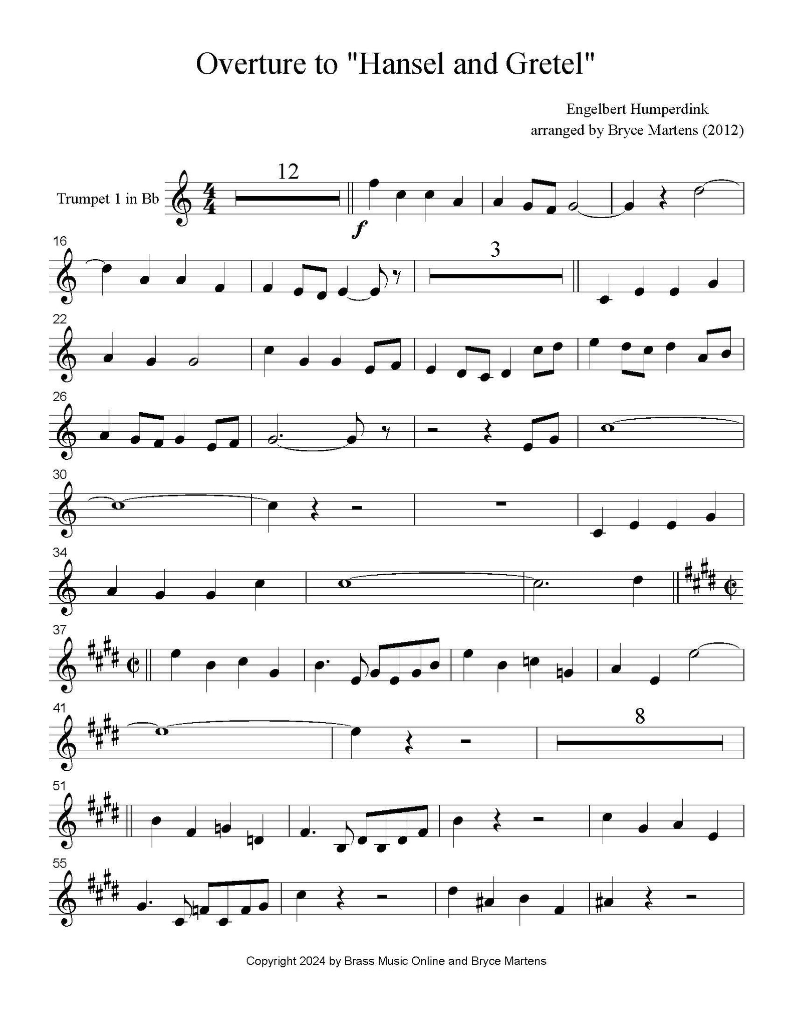 Humperdink - Hansel and Gretel Overture - 10 piece Brass Ensemble ...