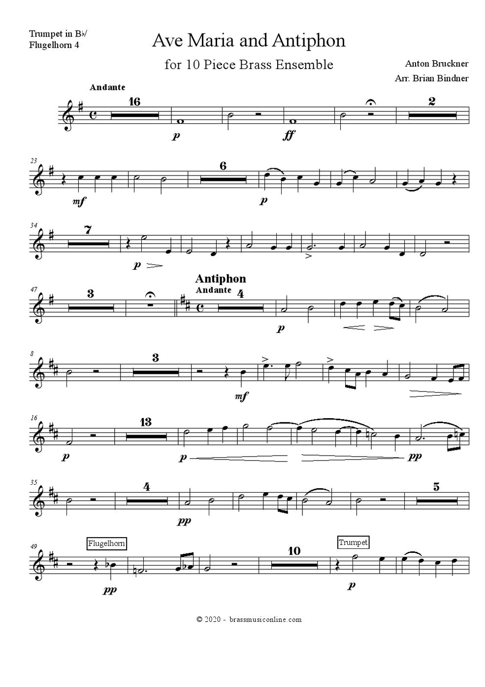 Bruckner - Ave Maria & Antiphon for 10 piece Brass Ensemble– Brass ...