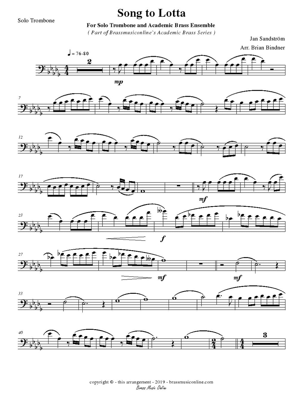 Song to Lotta - Trombone and Academic Brass Ensemble– Brass Music Online