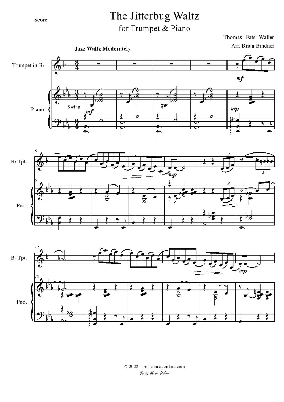 Waller - Jitterbug Waltz - Trumpet and Piano– Brass Music Online