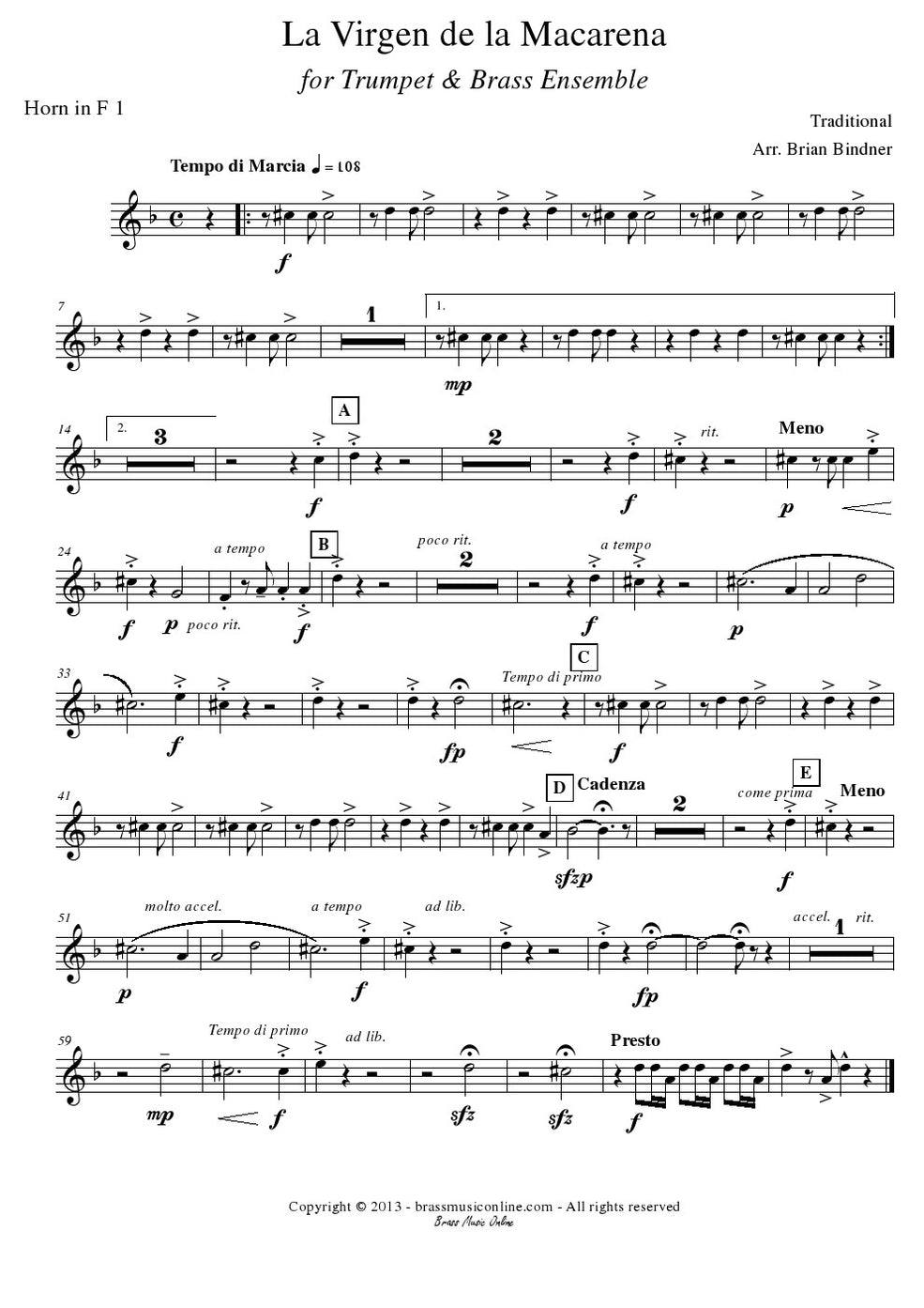 La Virgen de la Macarena - Trumpet and Brass Ensemble– Brass Music Online